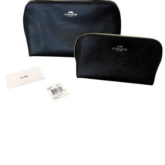 Coach | Bags | Coach Black Gold Leather Cosmetic Bag Duo Makeup Travel ...